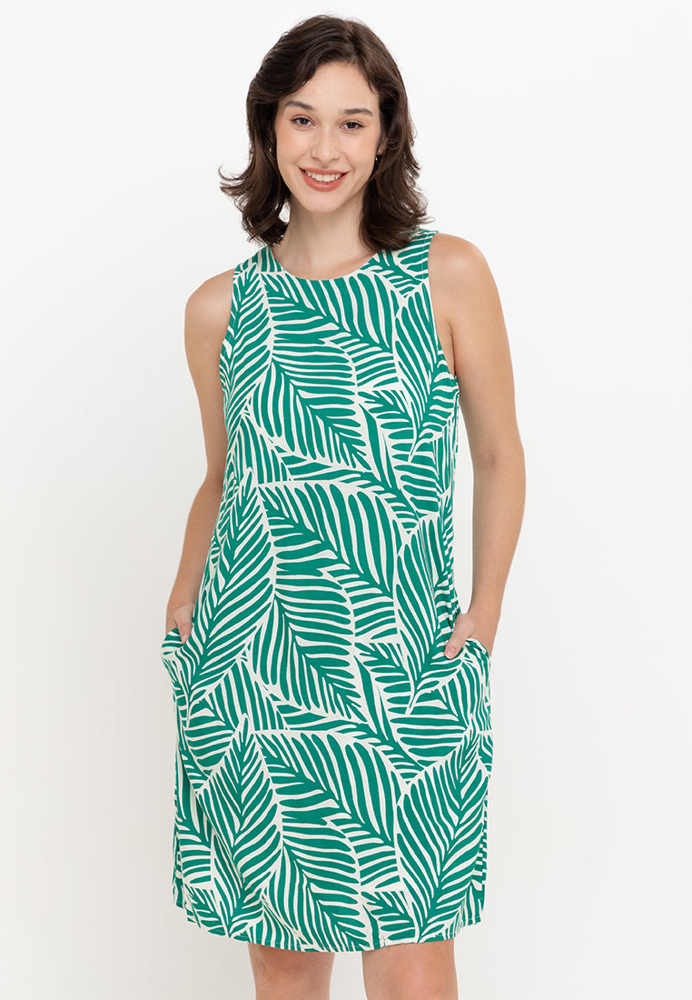 CLEAFY Foliage Print Tent Dress – badomoda