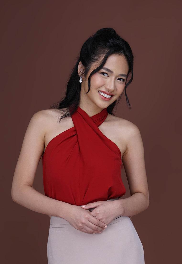 CYRAH Cross Wrap Halter Neck Top – badomoda